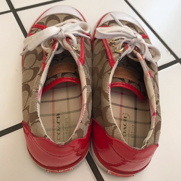 Coach | Shoes | Tan And Red Authentic Coach Tennis Shoes 7 | Poshmark